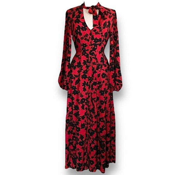 River Island | Dresses | River Island Women Dress Sz 4 Red Black Floral ...